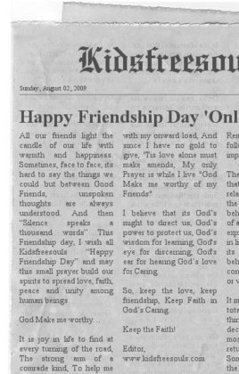 Friendship Day: Joy of Friendship | Kidsfreesouls | Newspaper for Kids ...